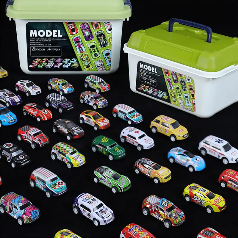 50Pcs Mini Toy Car Alloy Pull Back Vehicles Model Car with storage box ...