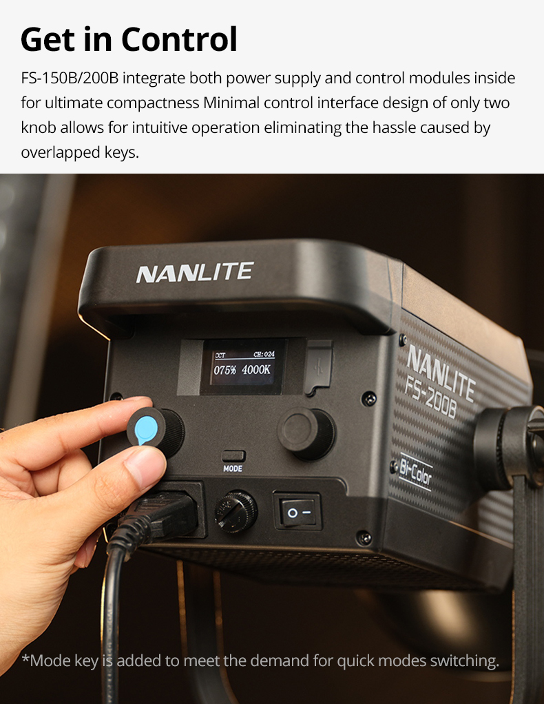 Nanlite FS-150B/200B Bi-color Fill Light 2700-6500K Remote Projector ...