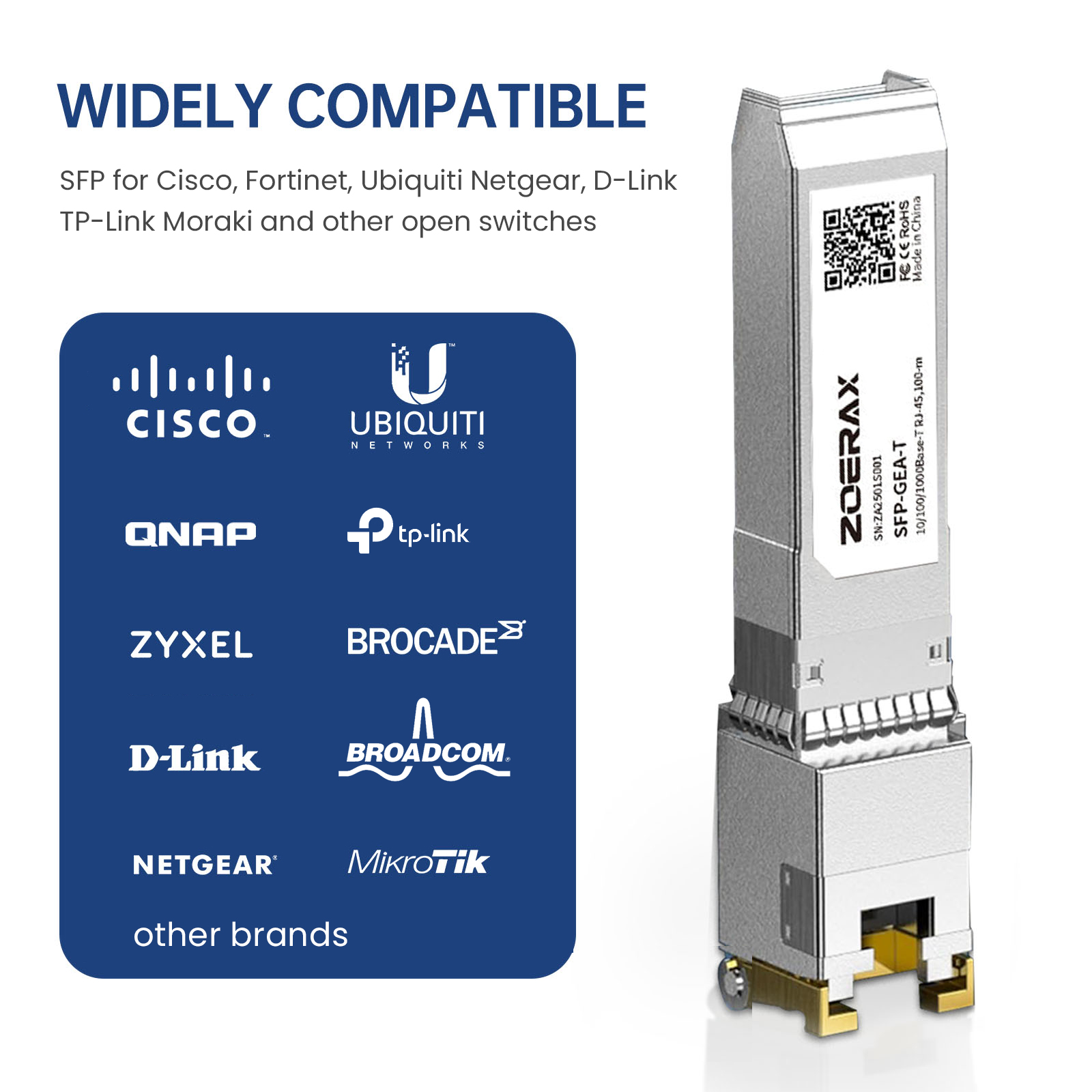 ZOERAX 10G/2.5/1.25G GBASE-T SFP+ to RJ45 CAT.6a Transceiver Module Auto-Negotiation Ethernet ...