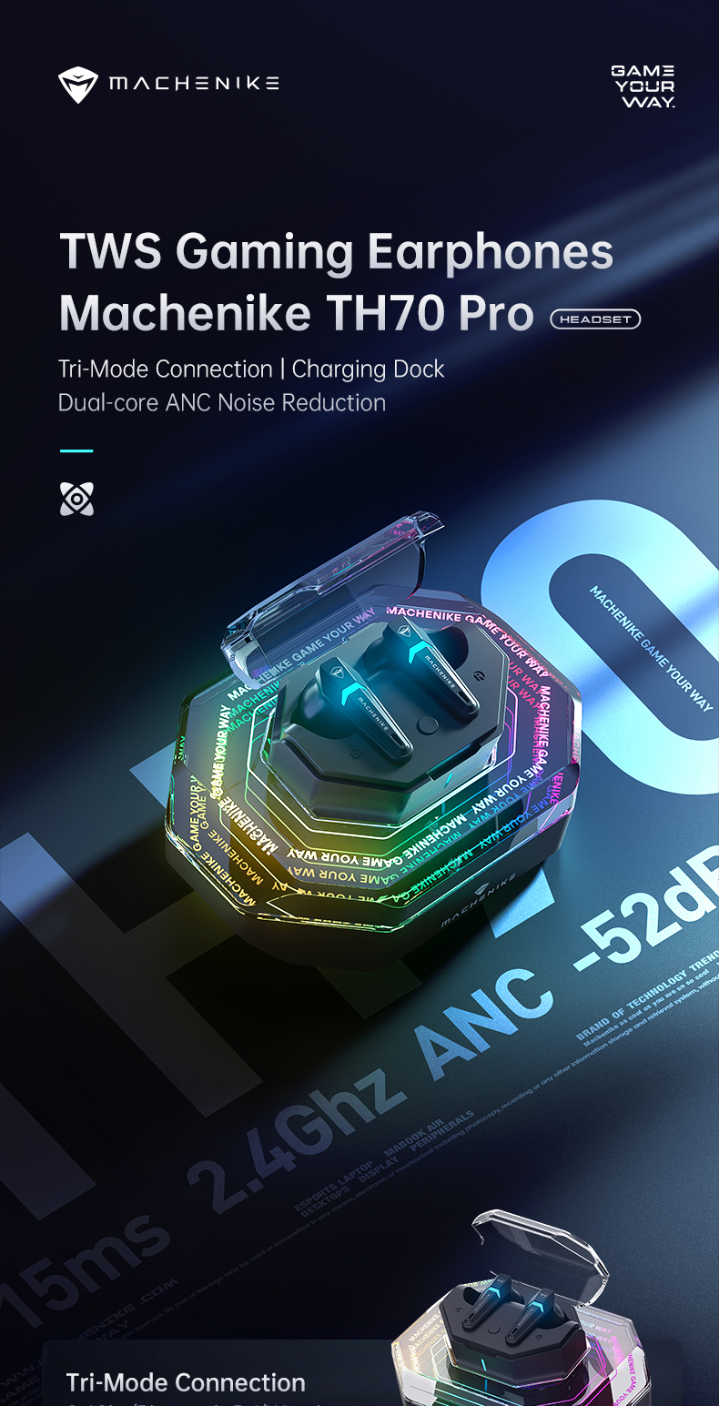 Machenike TH70 Gaming Earphones With Charging Dock 6-Microphone ENC ...