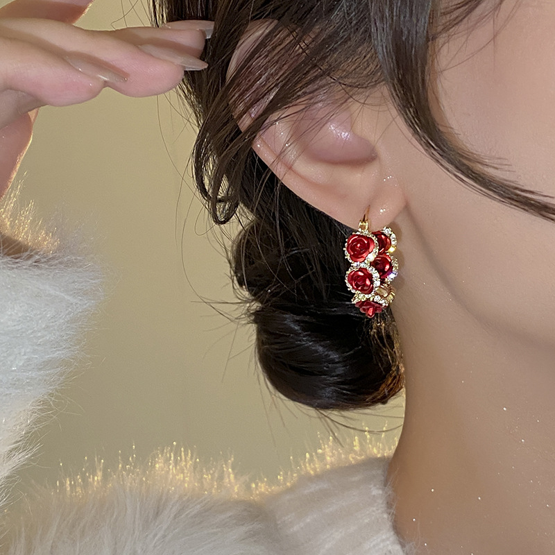 Romantic Rose Ear Clips Crystal Rhinestone Elegant Luxury Dainty ...