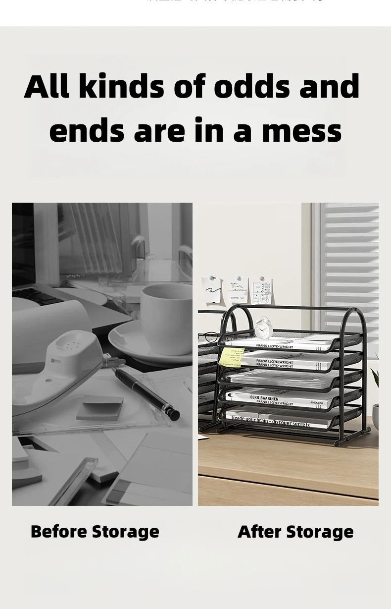 STARLIGHT 4-Layer Metal Mesh Desk Organizer Sturdy Space-Saving Drawer ...