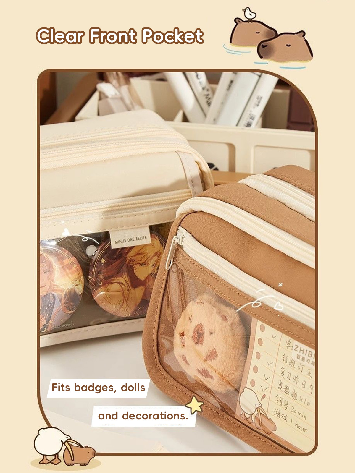 DIBEE Large Transparent Pencil Bag Canvas Waterproof Korean Style TB170 ...