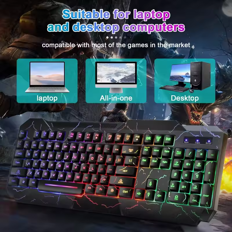 Color RGB backlit 104 key wired gaming keyboard and mouse set cracked ...