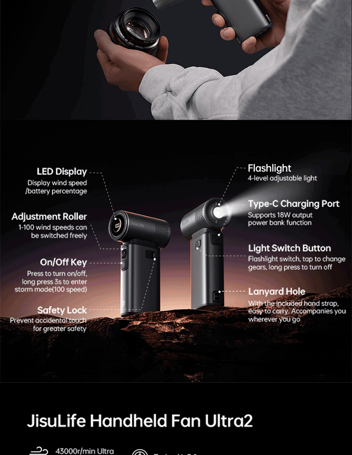 JISULIFE Handheld Fan Ultra2 9000mAh Longlasting Mini Fan 5 in 1 Fans ...