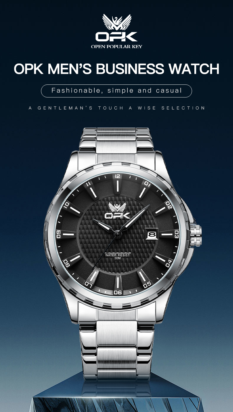 OPK Watch For Men Waterproof Original Quartz Stainless Steel Silver ...