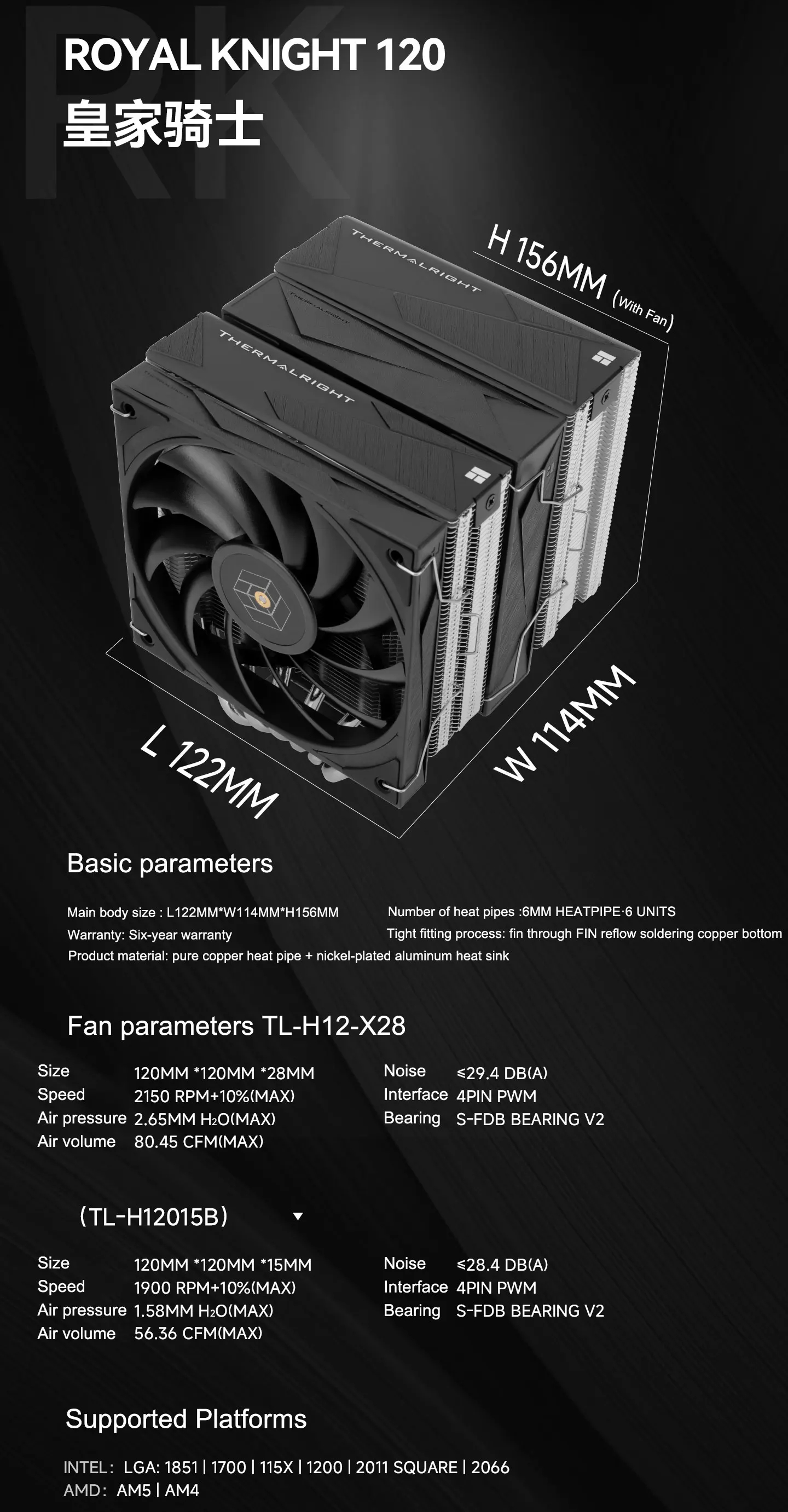 Thermalright Royal Knight 120 SE CPU Air Cooler 6 Heat Pipes PC Cooling Dual Towers Dual Fan for ...