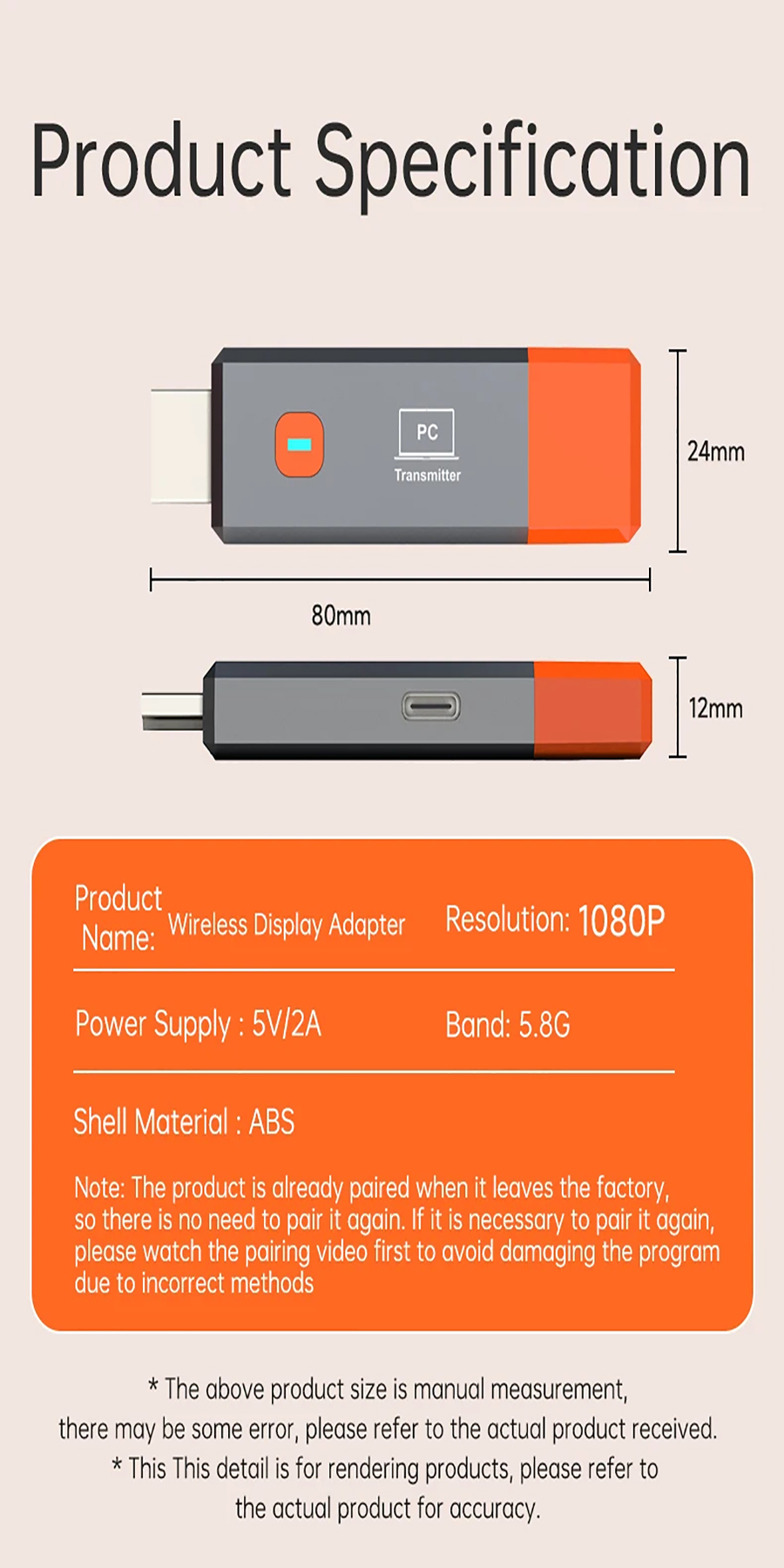 5G Wireless HDMI Video Transmitter Receiver Extender kit TV Stick ...