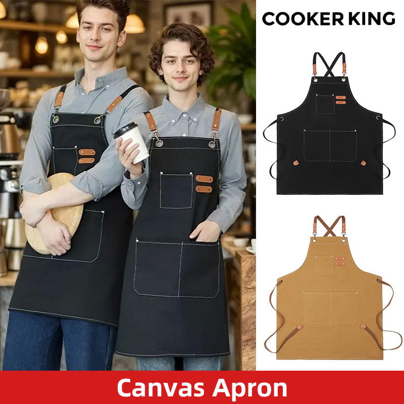 COOKER KING Coffee Shop Aprons Canvas Thickened Canvas Apron Kitchen ...