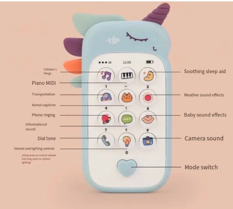 Baby Teething Toy Phone - Musical Early Education Toy With Lights ...