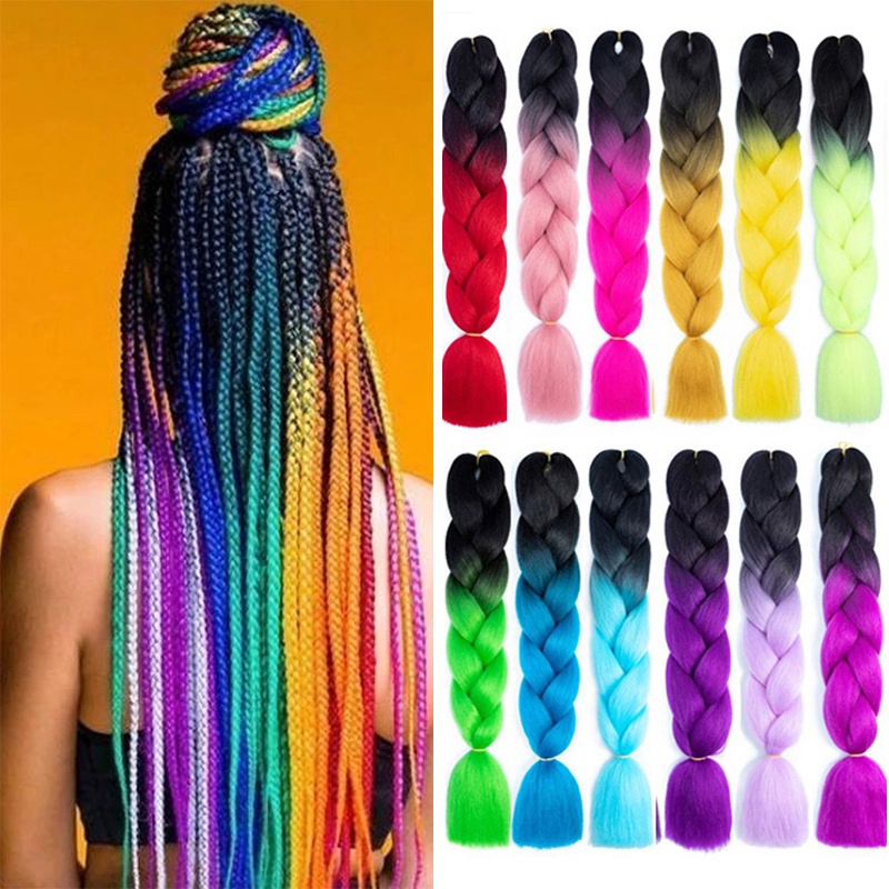 Long 24" Colorful Gradient Jumbo Braided Big Braid Wig Synthetic ...