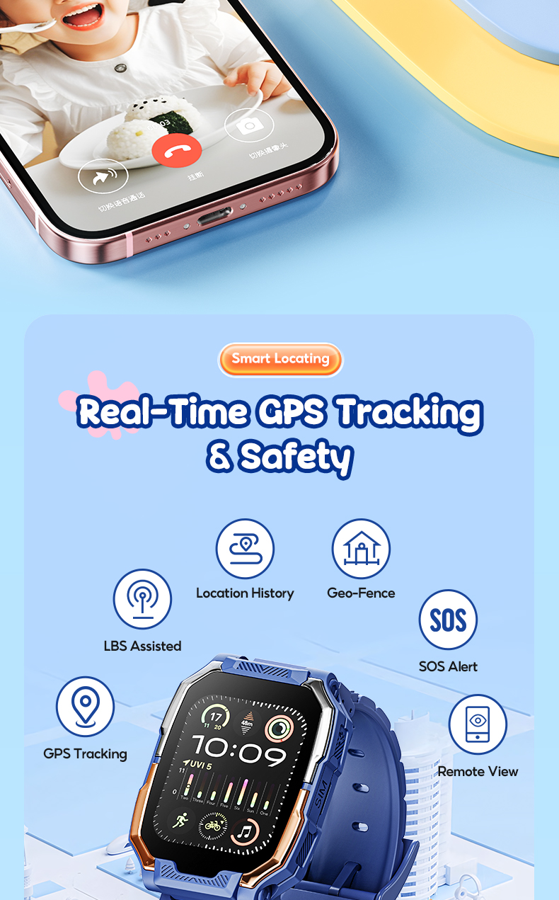 Kiumo 4G Kids Android SmartWatch For Kids With SIM Card /GPS/ Video ...