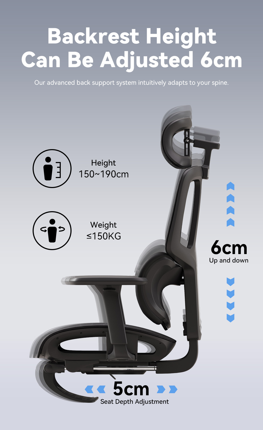 MUSSO H80 CLASS Ergonomic Chair with Adjustable Back Height 3D Armrest ...