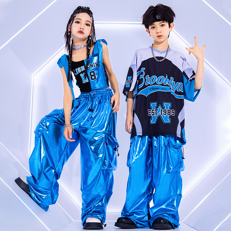 Girls Jazz Dance Costumes Children's Space Hip-Hop suit 2pcs Waistless ...
