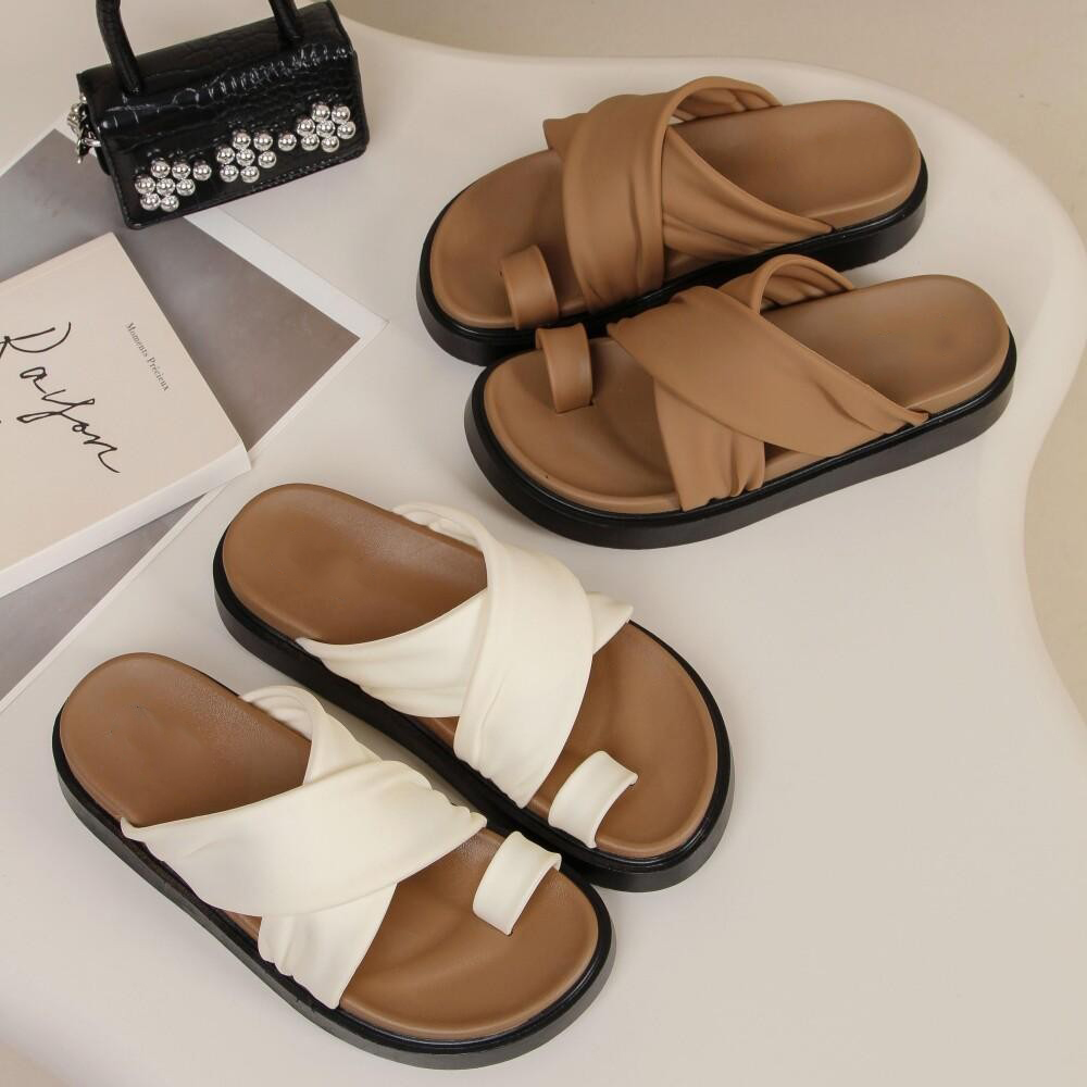 FX Korean One Finger Sandals For Women Fashion Casual Cross-Strap Slip ...