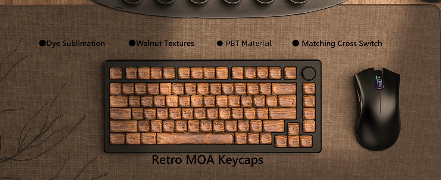 WOMIER 134 Keys MOA Profile Walnut Wood Theme PBT Keycaps Custom Dye ...
