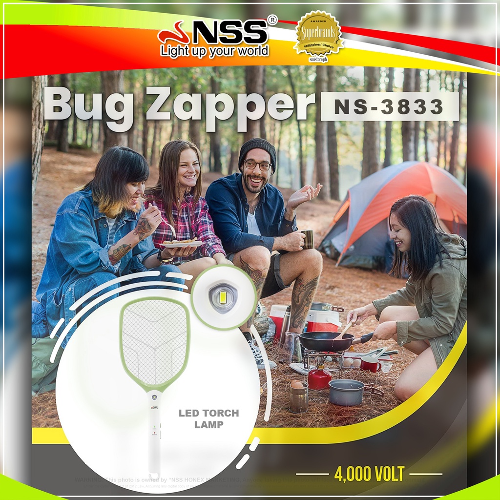 NSS 4000V Rechargeable Electric Mosquito Killer Swatter with LED Light ...