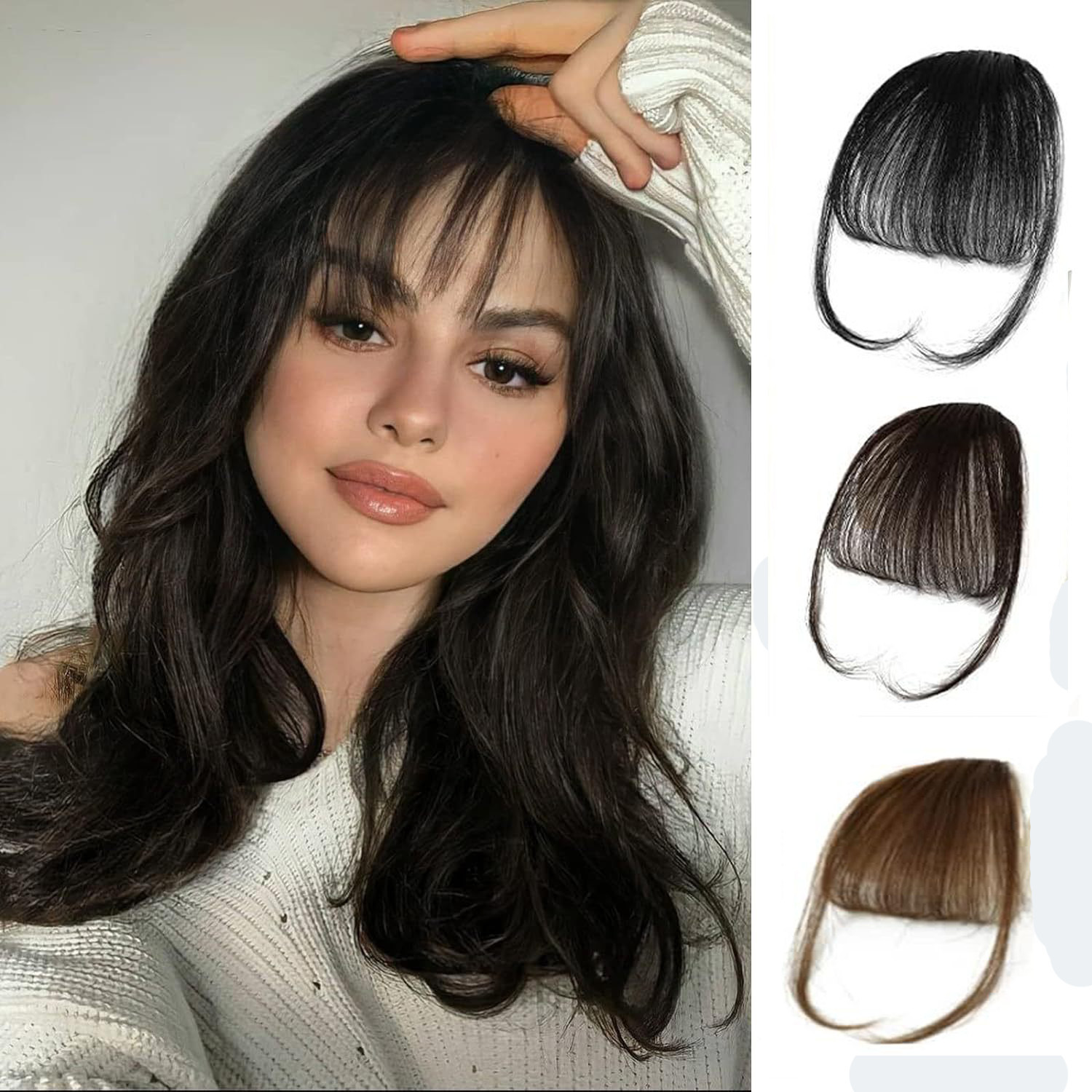 12" Natural Black Hair Topper - Fluffy Clip-In Bangs for Women ...