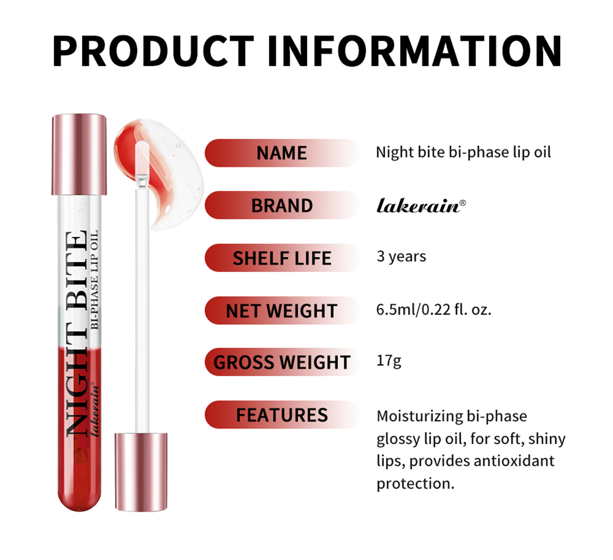 Lakerain Bi-Phase Lip Oil Tint Pure Natural Lip Oil Soften Moisturized ...