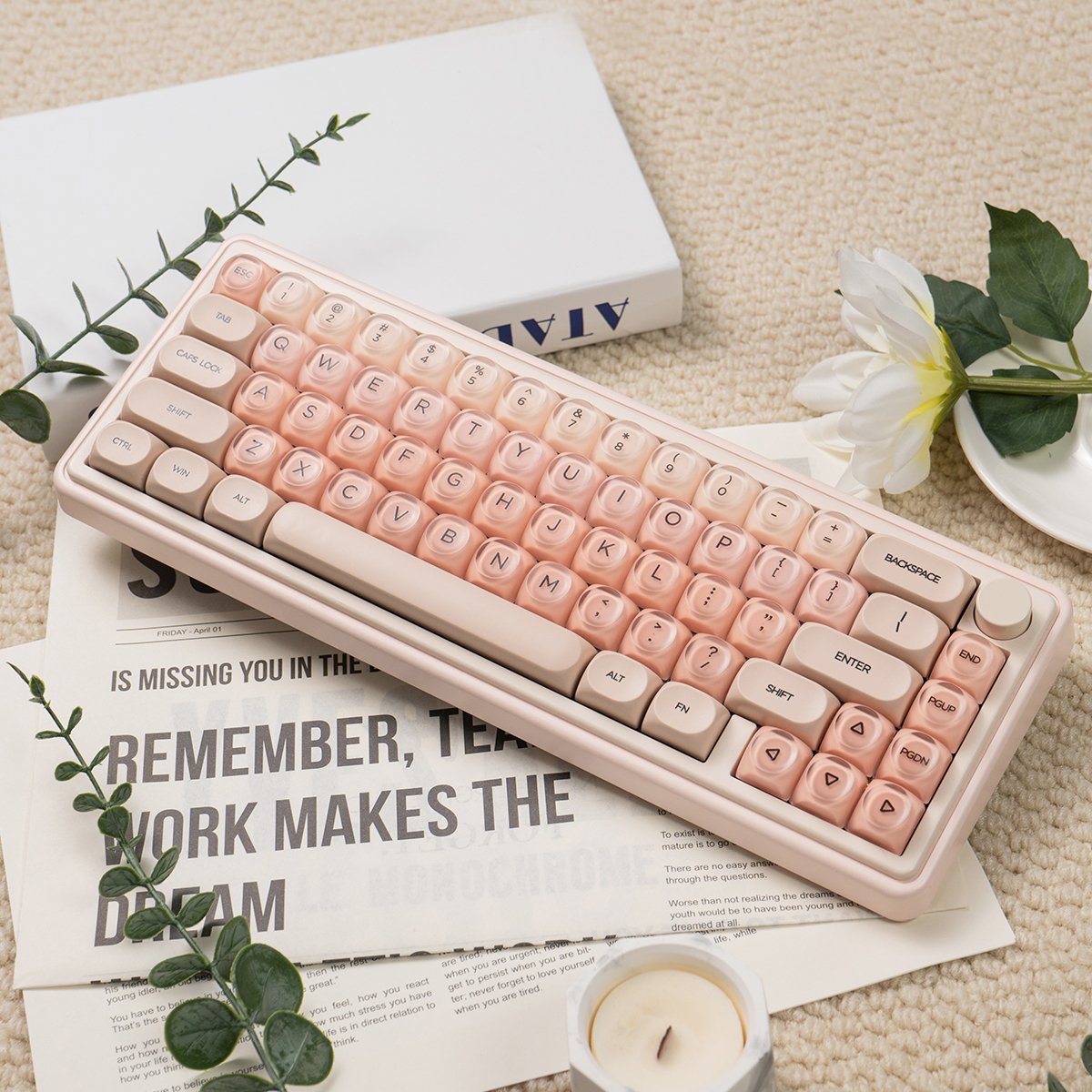 Foundation keycaps Pink PBT+PC round cute for Mechanical Keyboard ...