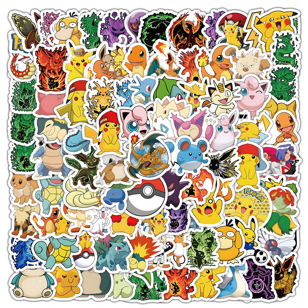 100pcs Cartoon Pikachu Stickers Set, Waterproof Graffiti Decals for ...