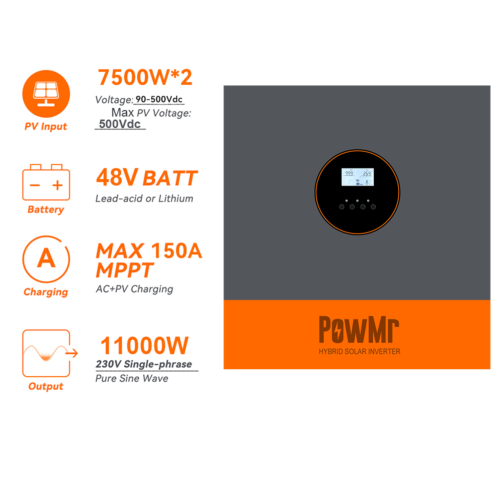 【With Wifi Module】PowMr MPPT 11KW Off Grid Solar Hybrid Inverter 230Vac ...