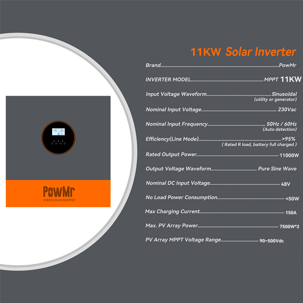 【With Wifi Module】PowMr MPPT 11KW Off Grid Solar Hybrid Inverter 230Vac ...