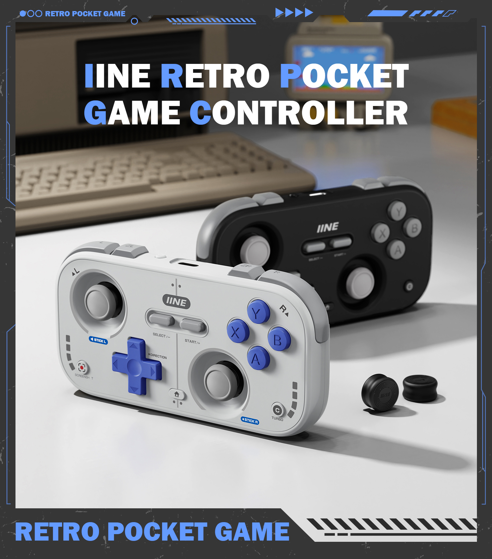 IINE Retro Pocket Game Controller /Compact & Portable Hall Joysticks ...
