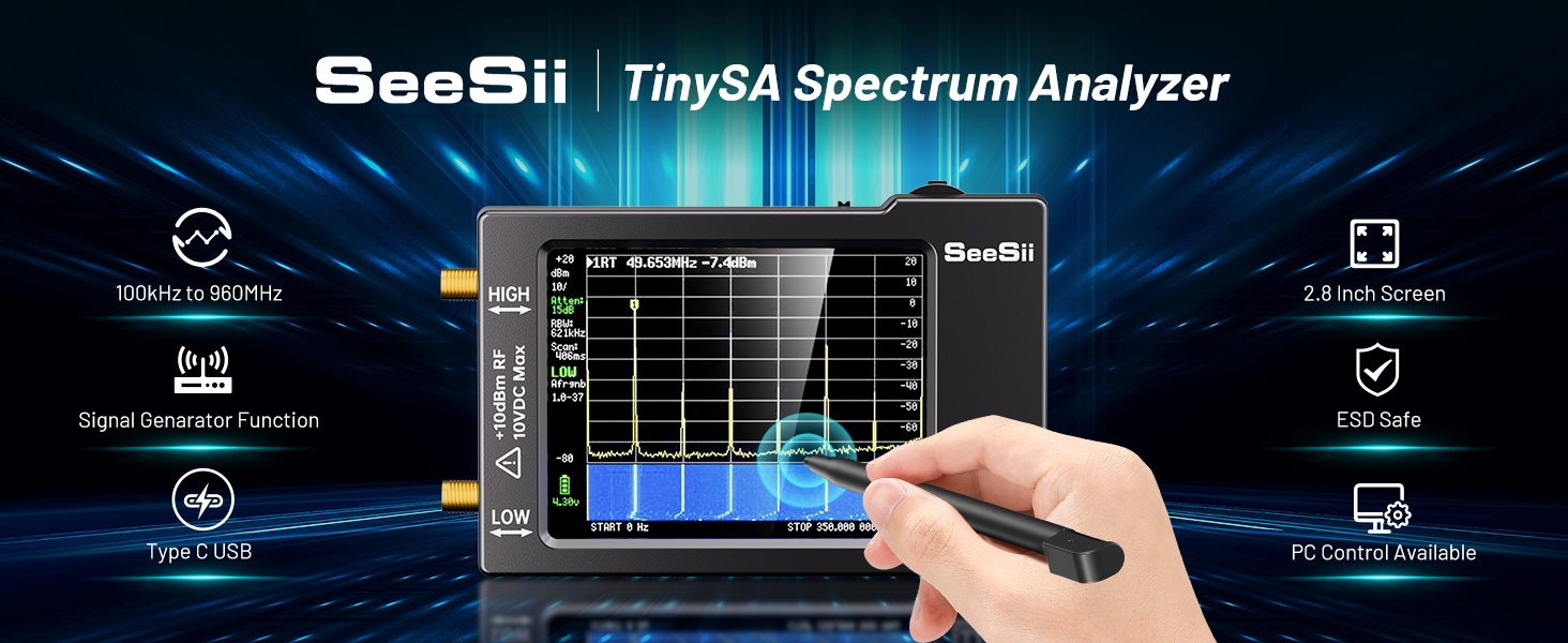 SEESII 2.8inch Wireless TinySA Spectrum Analyzer MF/HF/VHF UHF Portable ...