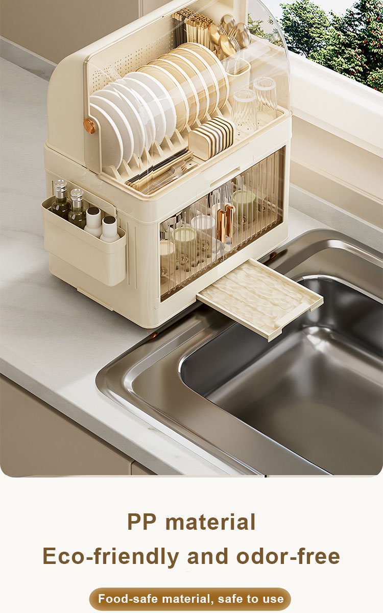 Kitchen Plastic Dish Cabinet - Foldable Cabinet Dish Rack Dustproof ...