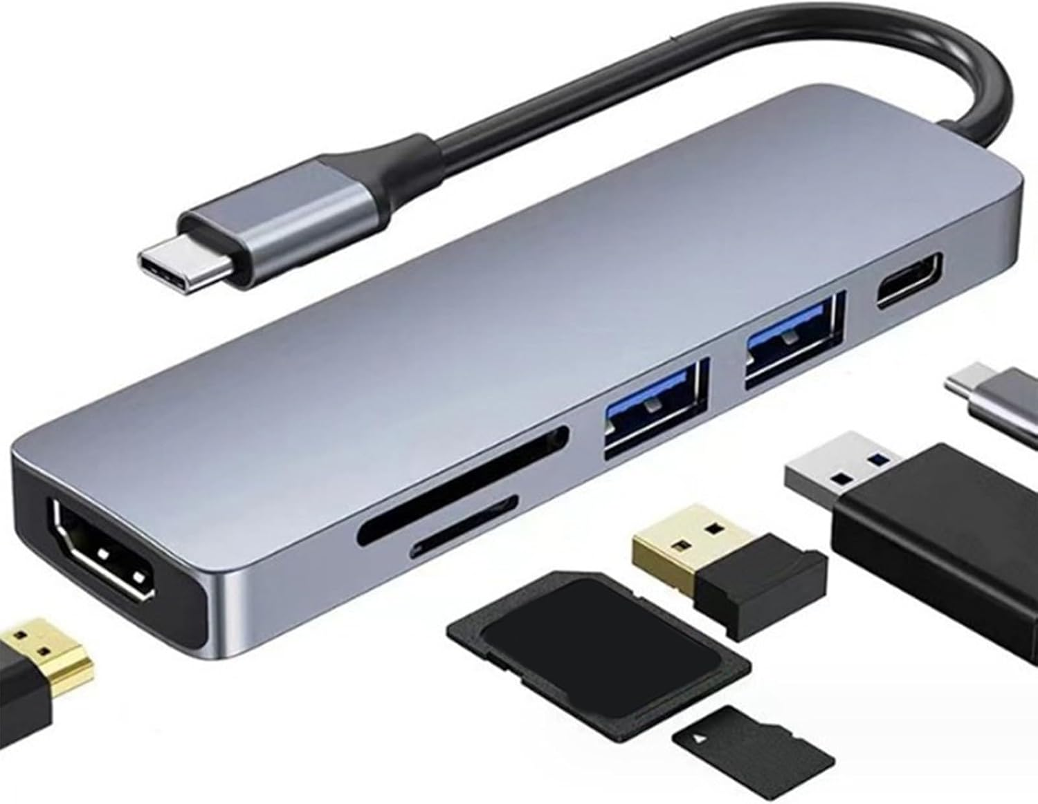 Type C Hub USB C to HDMI USB3.0 4K SD TF Card Reader PD 87W Aluminum ...