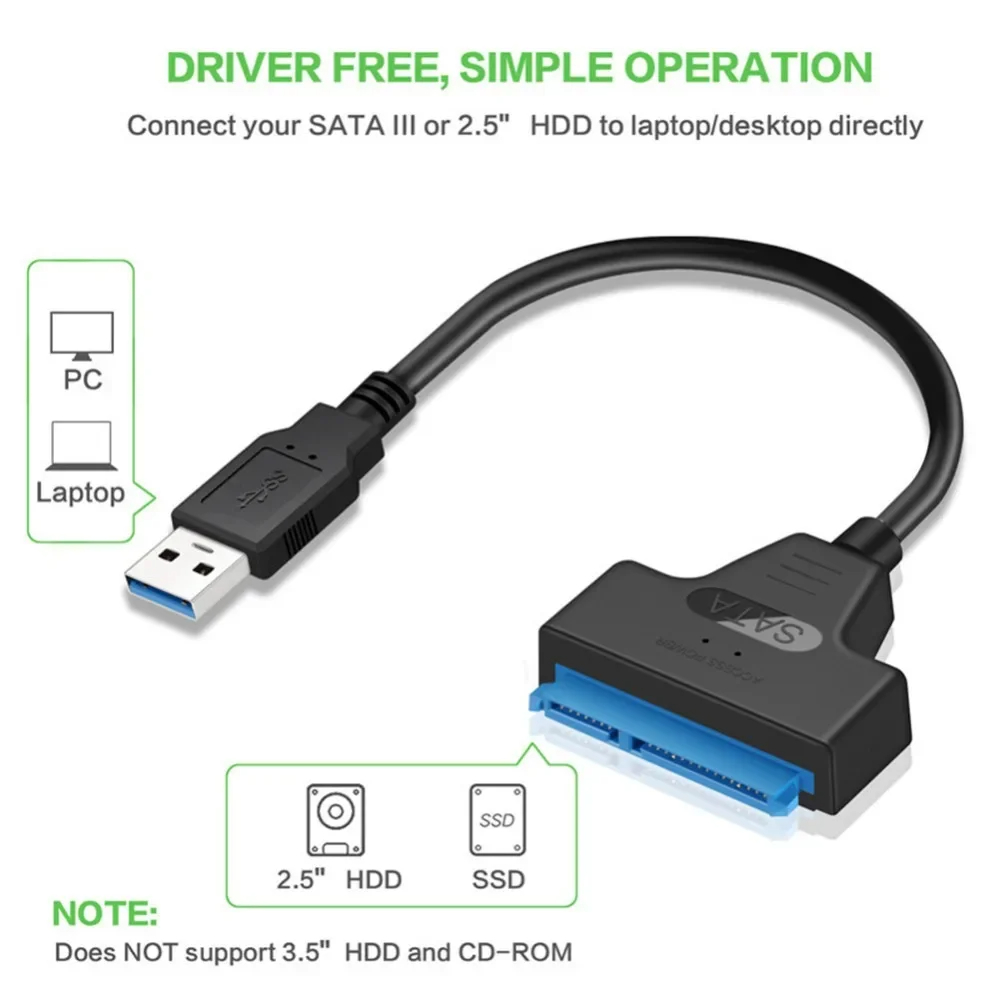 USB3.0 To SATA Adapter USB3.0 S Cable Support 2.5 Inch External HDD SSD ...