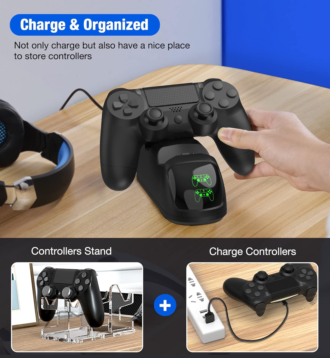 PS4 Controller Charging Dock Station Upgraded Chip for PS4/PS4 Slim/PS4 ...