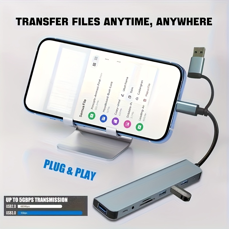 8 in 1 USB Hub Expander Dock Type C TF SD Reader Audio Compatible with ...