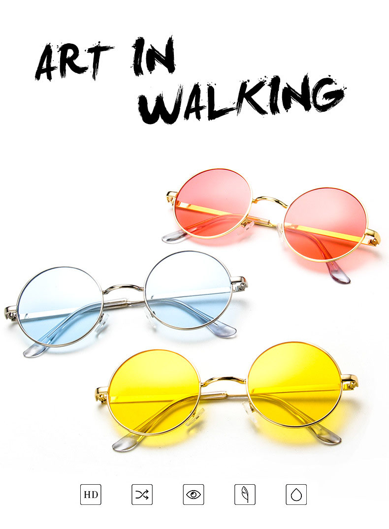 Round Metal Frame Sunglasses Korean Retro Hip Hop Punk Style Unisex ...