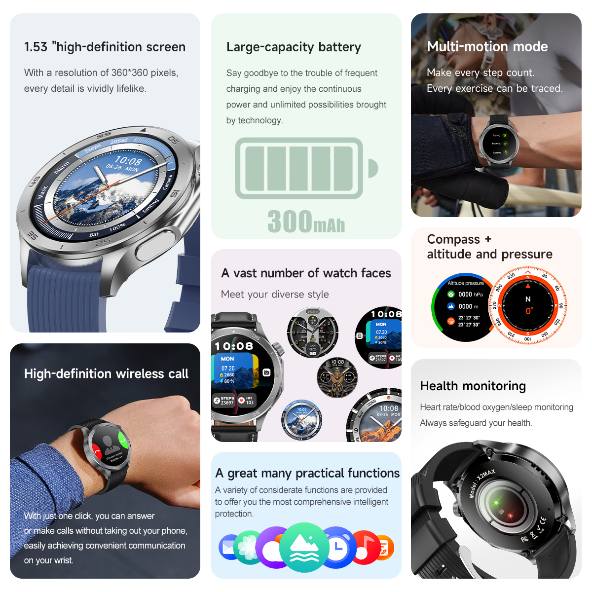 For New OPPO Watch X2 Max Smart Watch Man's HD Screen BT Call Men Watch ...