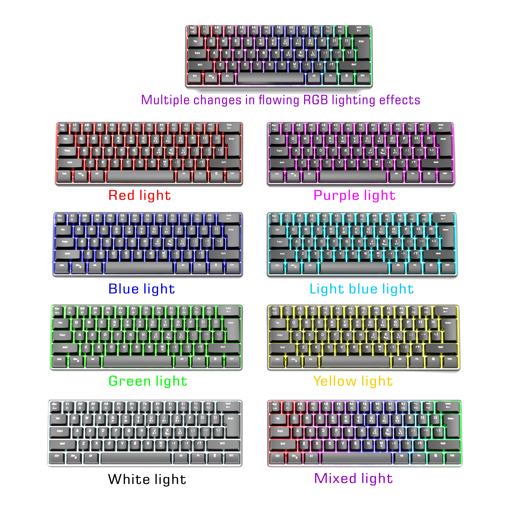61 Key USB Keyboard RGB Luminous Mini 60% for Computer Notebook ...
