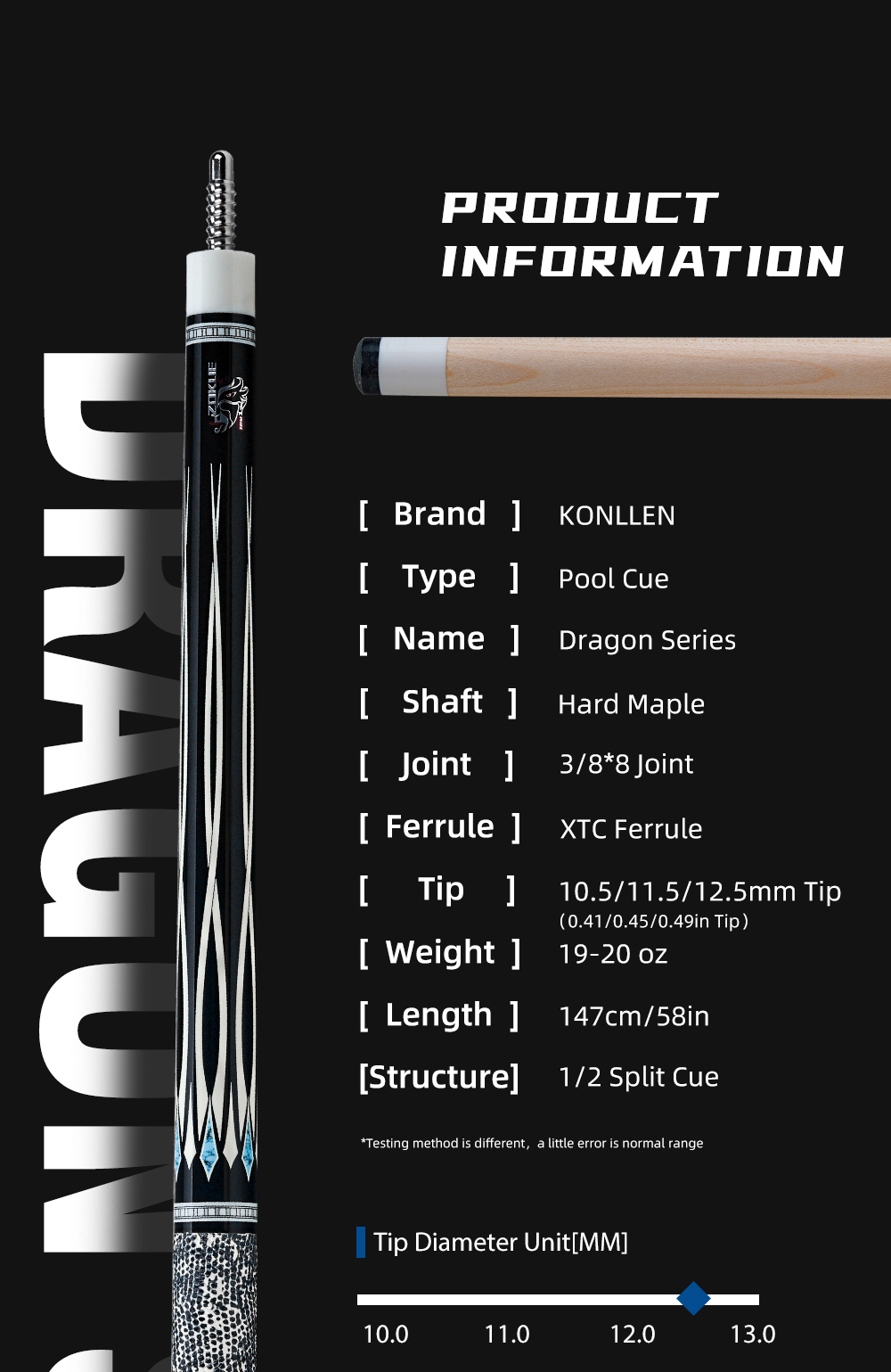 KONLLEN ZOKUE DRAGON Billiards Pool Cue Black Tip Leather Grip Pool Cue ...