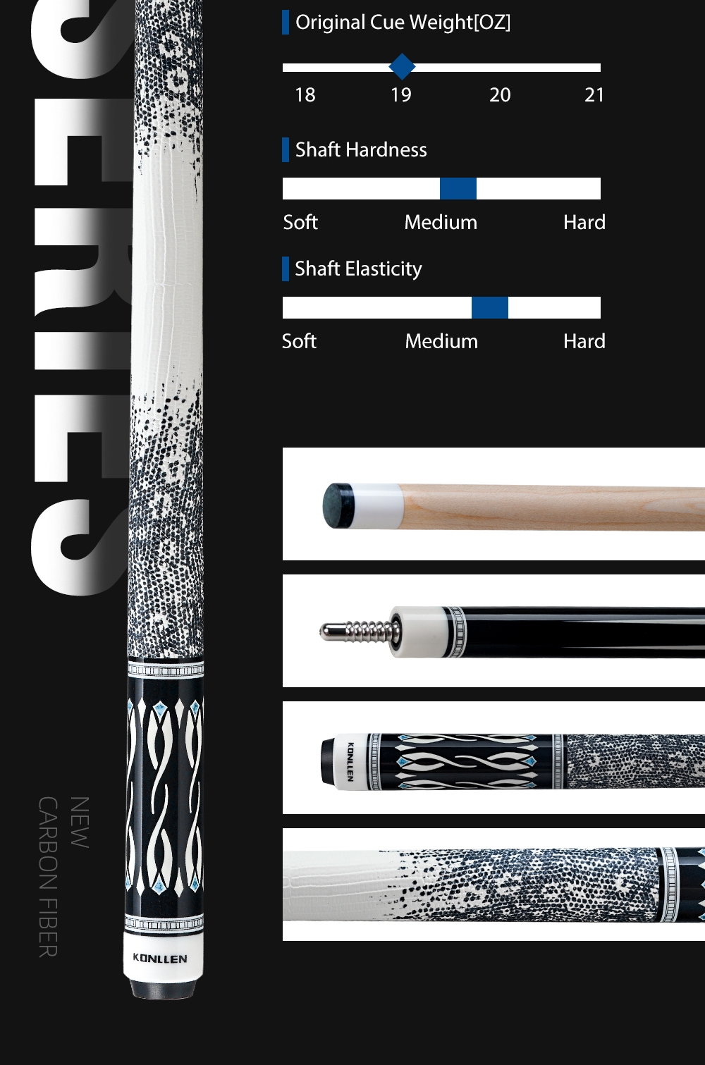 KONLLEN ZOKUE DRAGON Billiards Pool Cue Black Tip Leather Grip Pool Cue ...