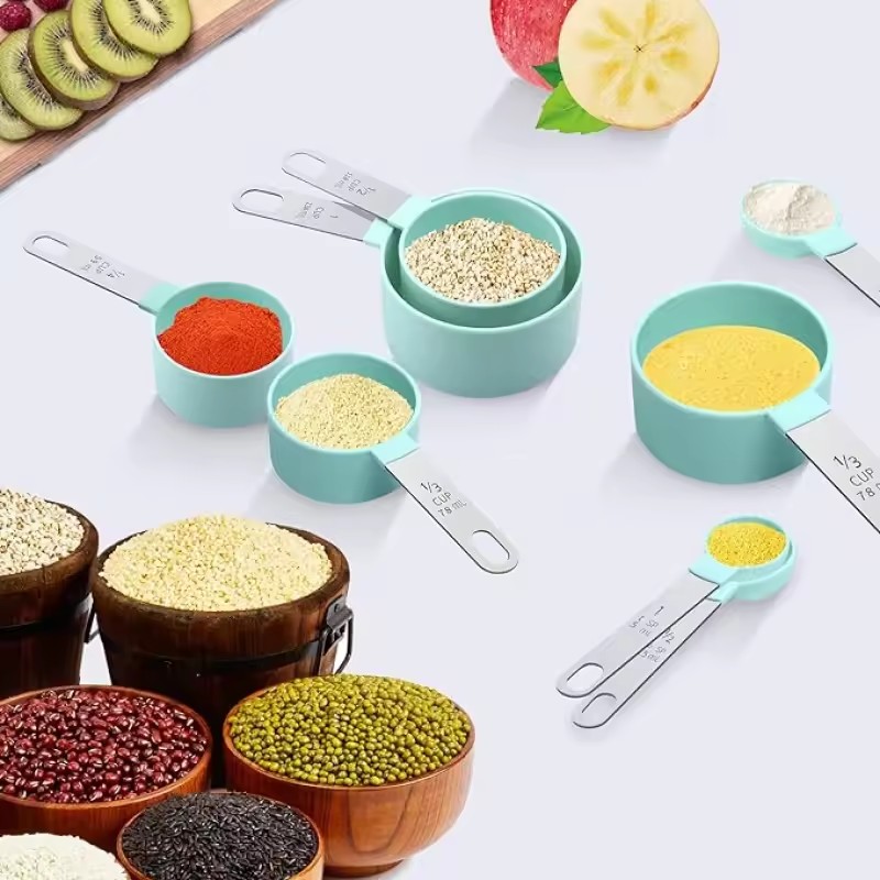 8PCS Measuring Cup and Spoon Set with Stainless Steel Handle and Scale ...