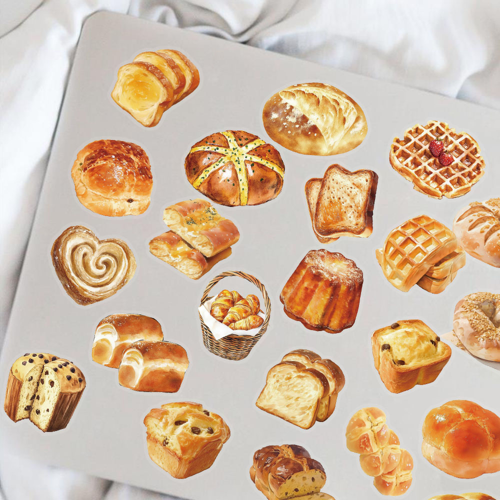50pcs Bread Food Stickers Transparent Cartoon PET Stickers Decals DIY ...