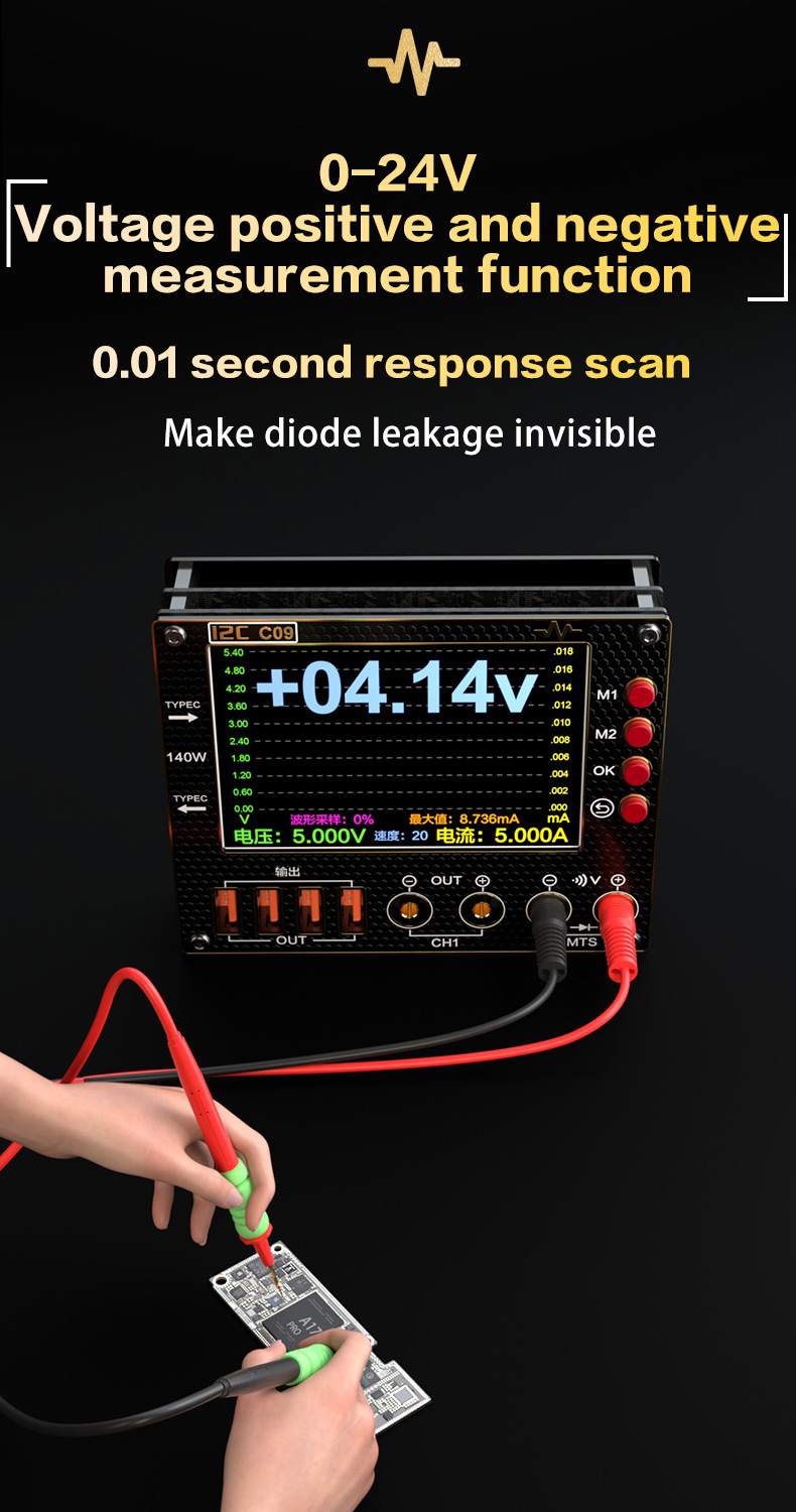 I2C C09 Waveform Ammeter 0-40V Input Dual Channel Voltage Current ...