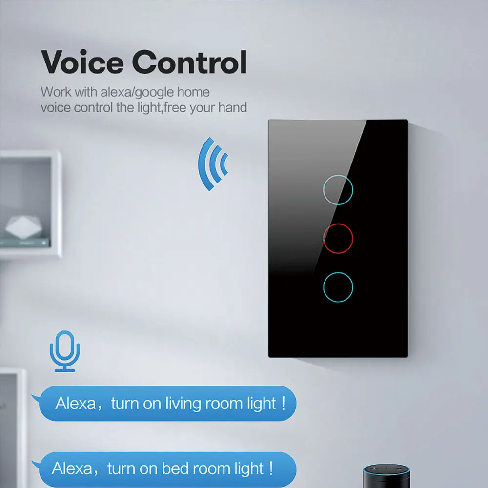 BSEED Smart Light Switch,3 Gang WiFi Touch Switch with Smart Life APP ...