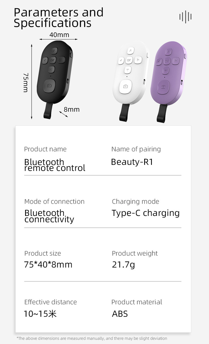 Bluetooth Remote Control Wireless Camera Shutter Selfie Remote Page ...