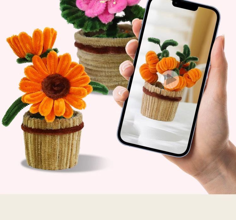 Fuzzy wire bouquet small potted handmade DIY material package homemade ...