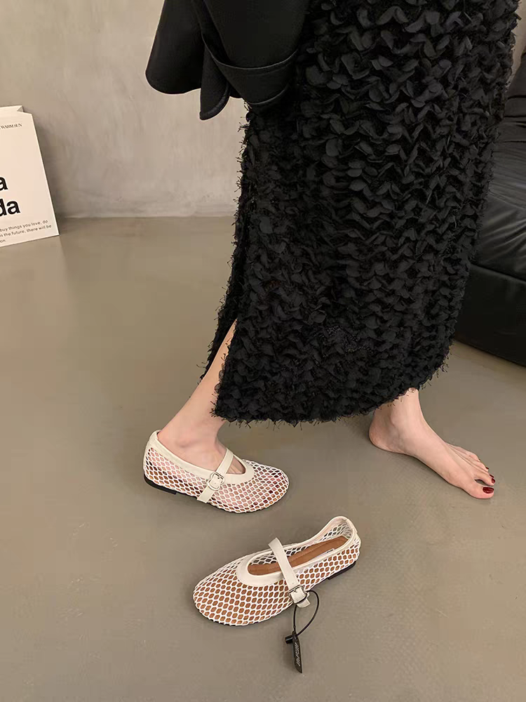 Galway Hollow Mesh Ballet Flats for Women Mary Jane Shoes with Bow ...
