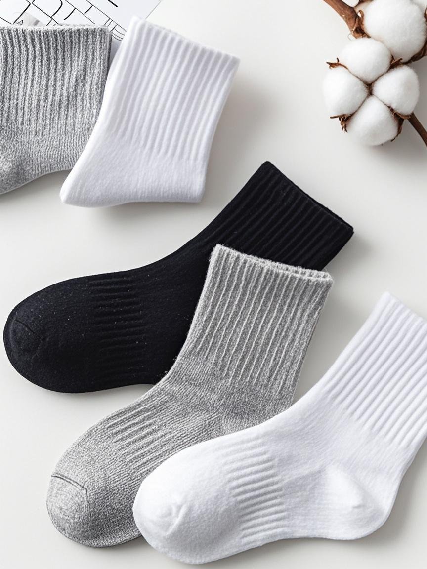 5 Pairs Children's White Socks, Boys' and Girls' Sports Socks ...
