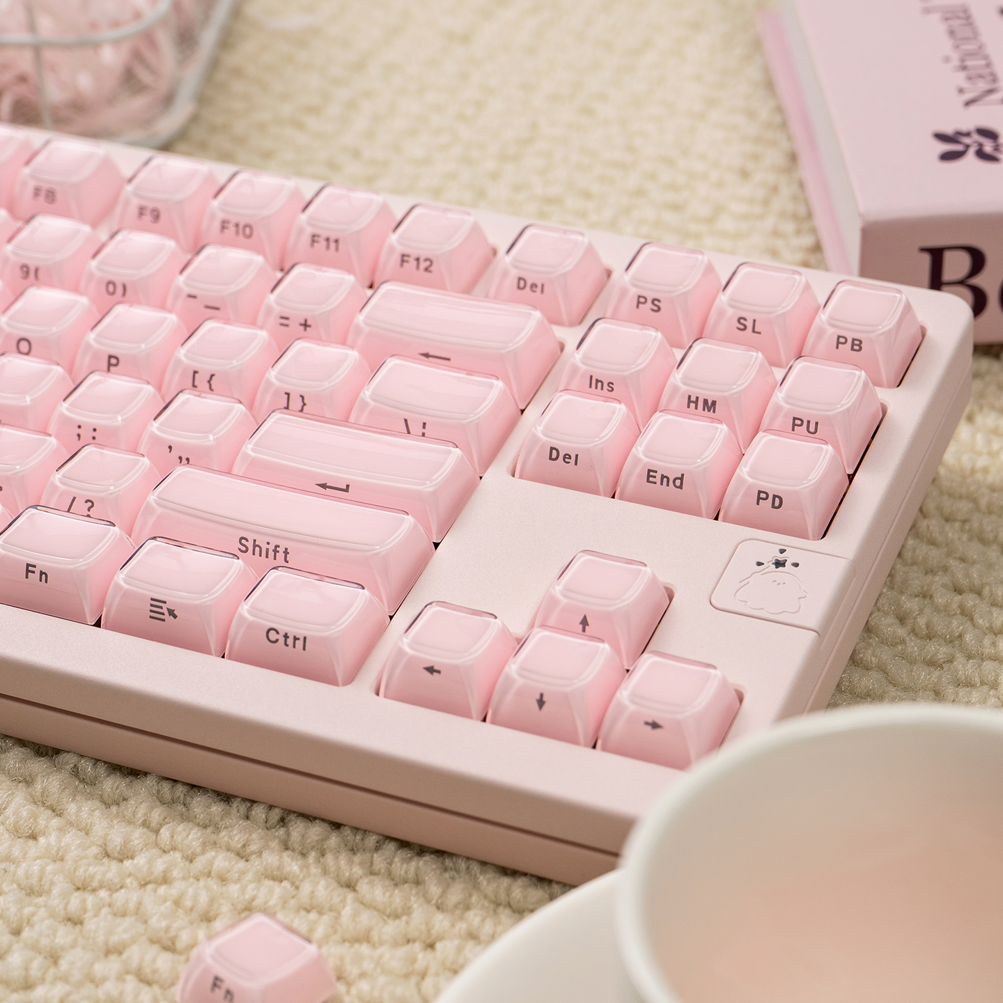 Crystal Pudding Pink keycaps OEM profile ABS Double shot side engraved ...