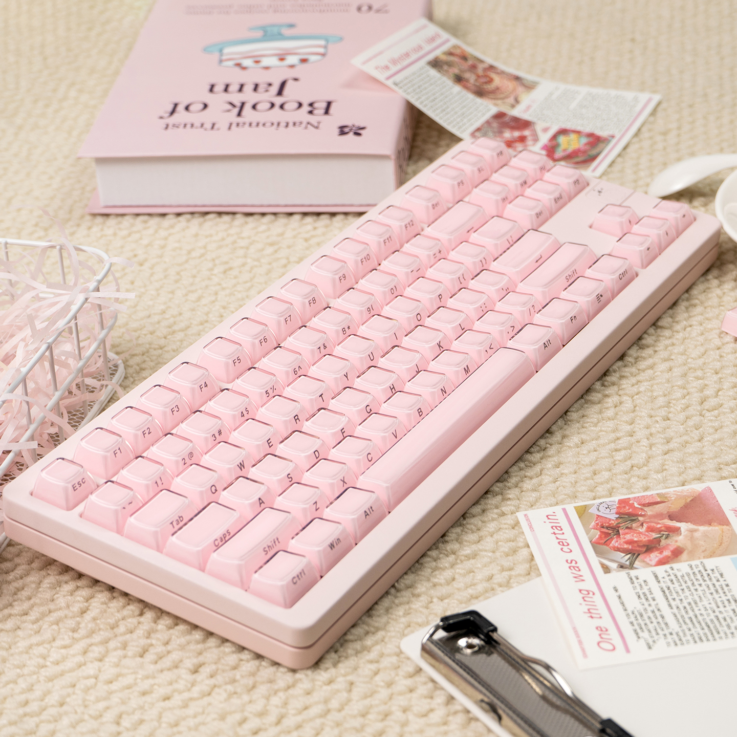 Crystal Pudding Pink keycaps OEM profile ABS Double shot side engraved ...