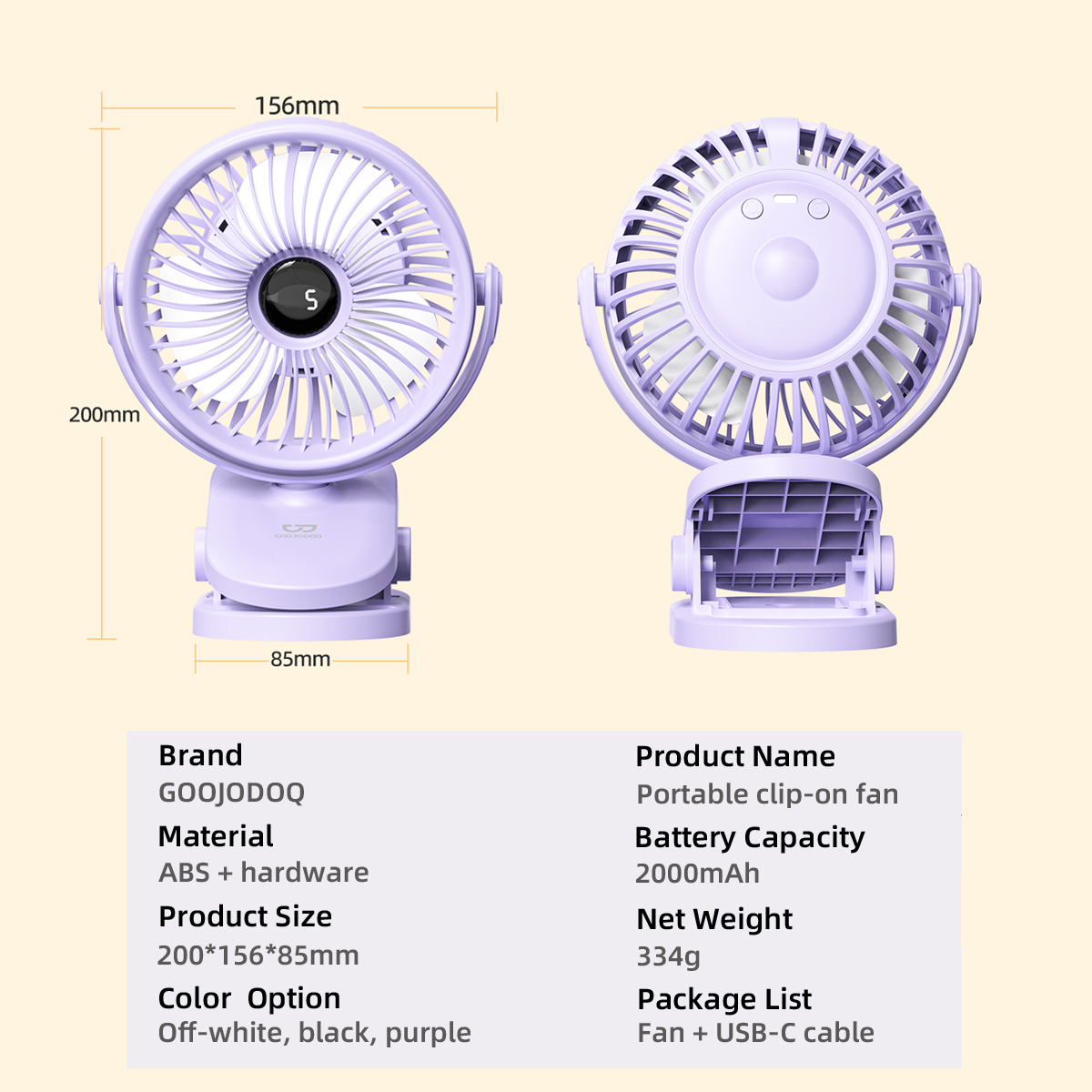 GOOJODOQ 2000 mAh Desktop Fan Clip Fan With Stand Mini Portable 720 ...